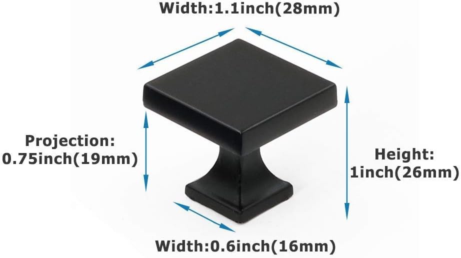 goldenwarm 20 Pack Black Cabinet Knobs for Dresser Drawers Kitchen Hardware Handles 1.1 inch Width Square Knob for Cabinets,Zinc Alloy