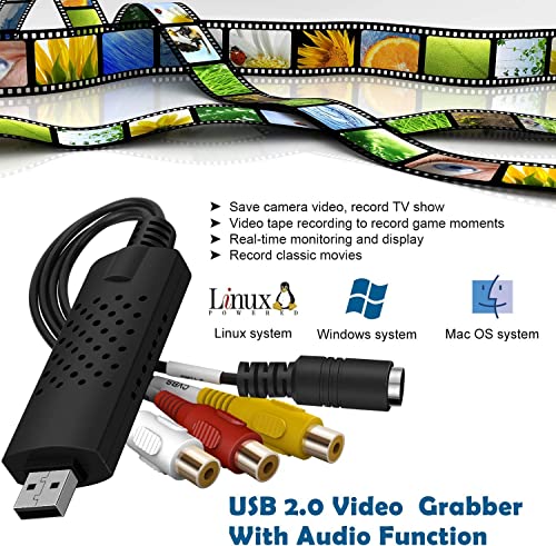 Video Capture Card, USB Video Capture Device,RCA to USB Audio Video Converter,VHS Mini DV VCR Hi8 DVD to Digital Converter for PC TV Tape Player Camcorder,Support PAL/NTSC,MAC Windows Vista Compatible