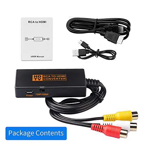 ZUKVYE RCA to HDMI Converter, AV to HDMI Adapter Support 1080P PAL/NTSC Compatible with PS one, PS2, PS3, STB, Xbox, VHS, VCR, Blue-Ray DVD Players( with HDMI Cable )