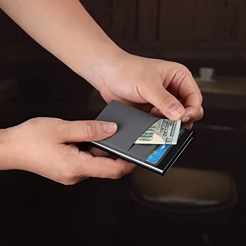 Leaov Minimalist Credit Card Holder wallet Pop Up Cards for Men, with Money Pocket,RFID Blocking Carbon Fiber Slim Metal Case(Space Grey)