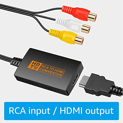 ZUKVYE RCA to HDMI Converter, AV to HDMI Adapter Support 1080P PAL/NTSC Compatible with PS one, PS2, PS3, STB, Xbox, VHS, VCR, Blue-Ray DVD Players( with HDMI Cable )