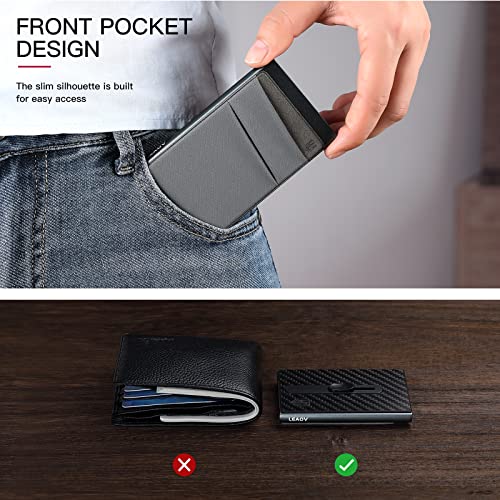 Leaov Minimalist Credit Card Holder wallet Pop Up Cards for Men, with Money Pocket,RFID Blocking Carbon Fiber Slim Metal Case(Space Grey)