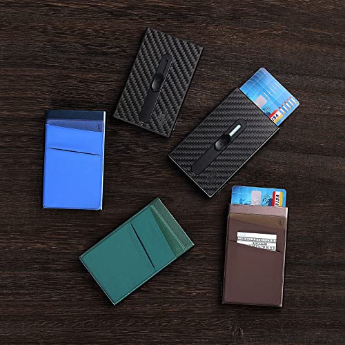 Leaov Minimalist Credit Card Holder wallet Pop Up Cards for Men, with Money Pocket,RFID Blocking Carbon Fiber Slim Metal Case(Space Grey)