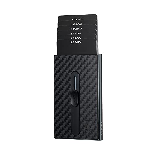 Leaov Minimalist Credit Card Holder wallet Pop Up Cards for Men, with Money Pocket,RFID Blocking Carbon Fiber Slim Metal Case(Space Grey)