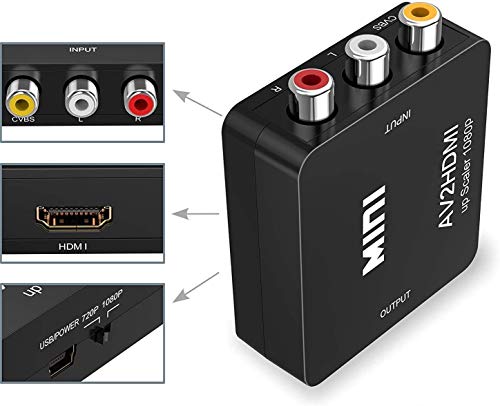 Amtake RCA to HDMI Converter, 1080P RCA Composite CVBS AV to HDMI Video Audio Converter Adapter Compatible with N64 Wii PS2 Xbox VHS VCR Camera DVD, Support PAL/NTSC with USB Power Cable