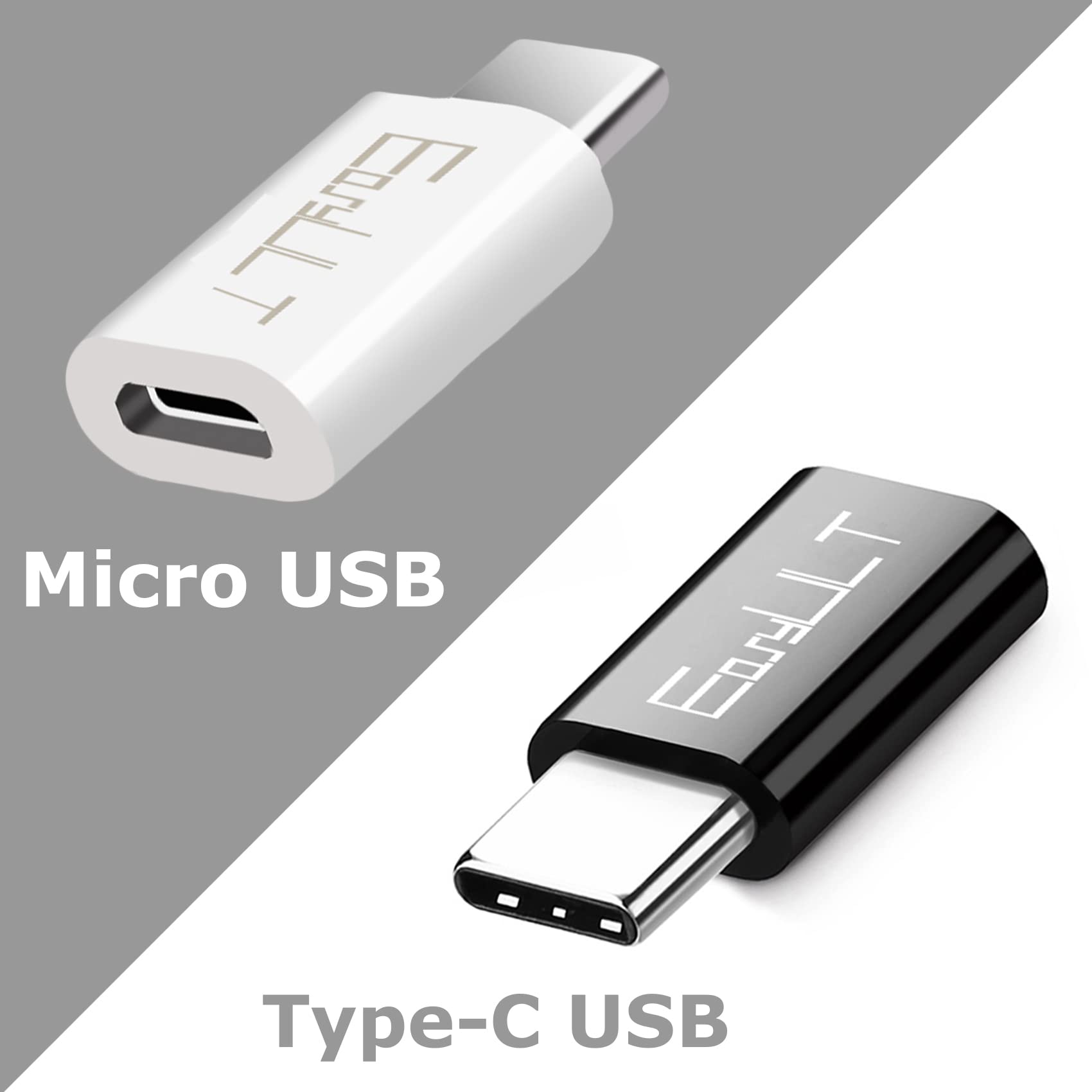 EasyULT USB C Adapter [2-Pieces] USB Type C to Micro USB Connector Adapter for New i/Pad, Samsung Galaxy S9/S8/Note 9/8, Huawei P40/Mate 20/10, LG etc (White Black)