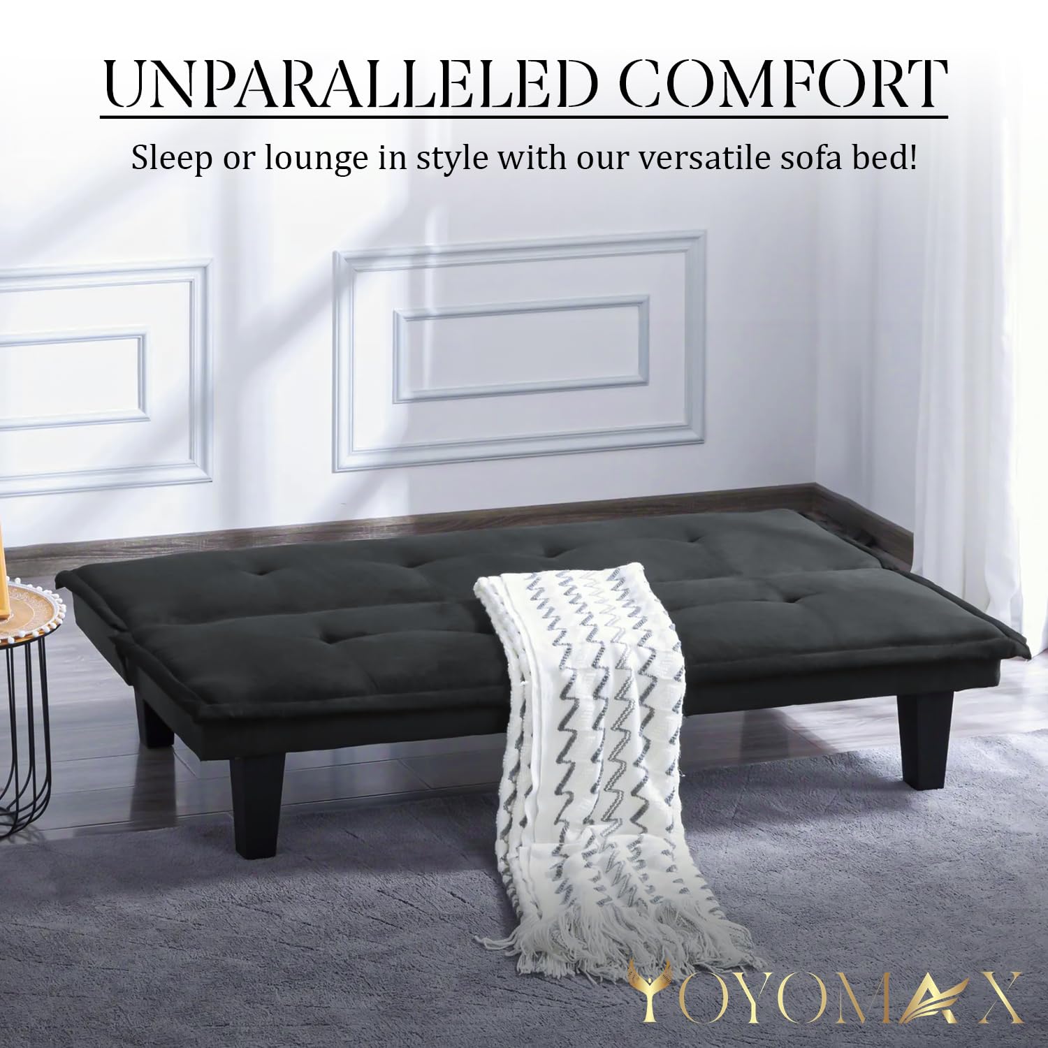 yoyomax Convertible Sofa Bed, Futon Sofa Bed Couch - Adjustable Modern Folding Sofa Bed Easy to Clean-Ideal for Bedroom, Living Room, Apartment and Office-Compact Design for Spacing Saving-Black