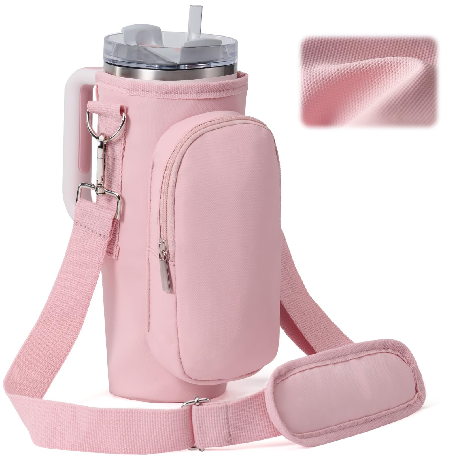 SUITMAT Cup Bag for Stanley Quencher Cup Tumbler, Water Bottle Holder with Large Pocket for Stanley Cup Accessories, Cup Pouch with Adjustable Strap, Fit for iPhone 14 Pro Max (Bag Only)