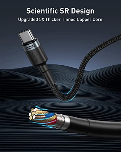 Baseus USB C Cable, [2-Pack 6.6ft+6.6ft] 100W PD 5A QC 4.0 Fast Charging USB C to USB C Cable, Nylon Braided Type C Cable for Samsung S21 S20 Note 20 iPad Pro MacBook Pro Google Pixel etc(Black)
