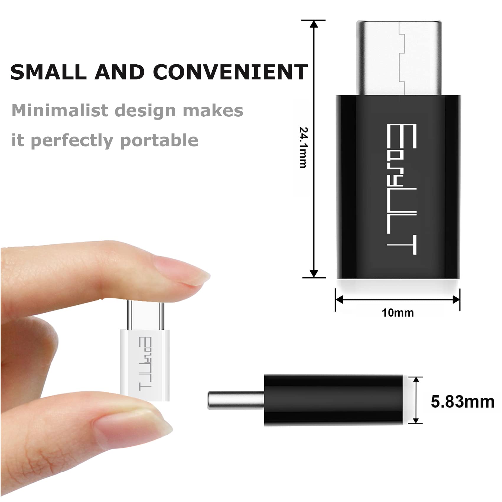EasyULT USB C Adapter [2-Pieces] USB Type C to Micro USB Connector Adapter for New i/Pad, Samsung Galaxy S9/S8/Note 9/8, Huawei P40/Mate 20/10, LG etc (White Black)