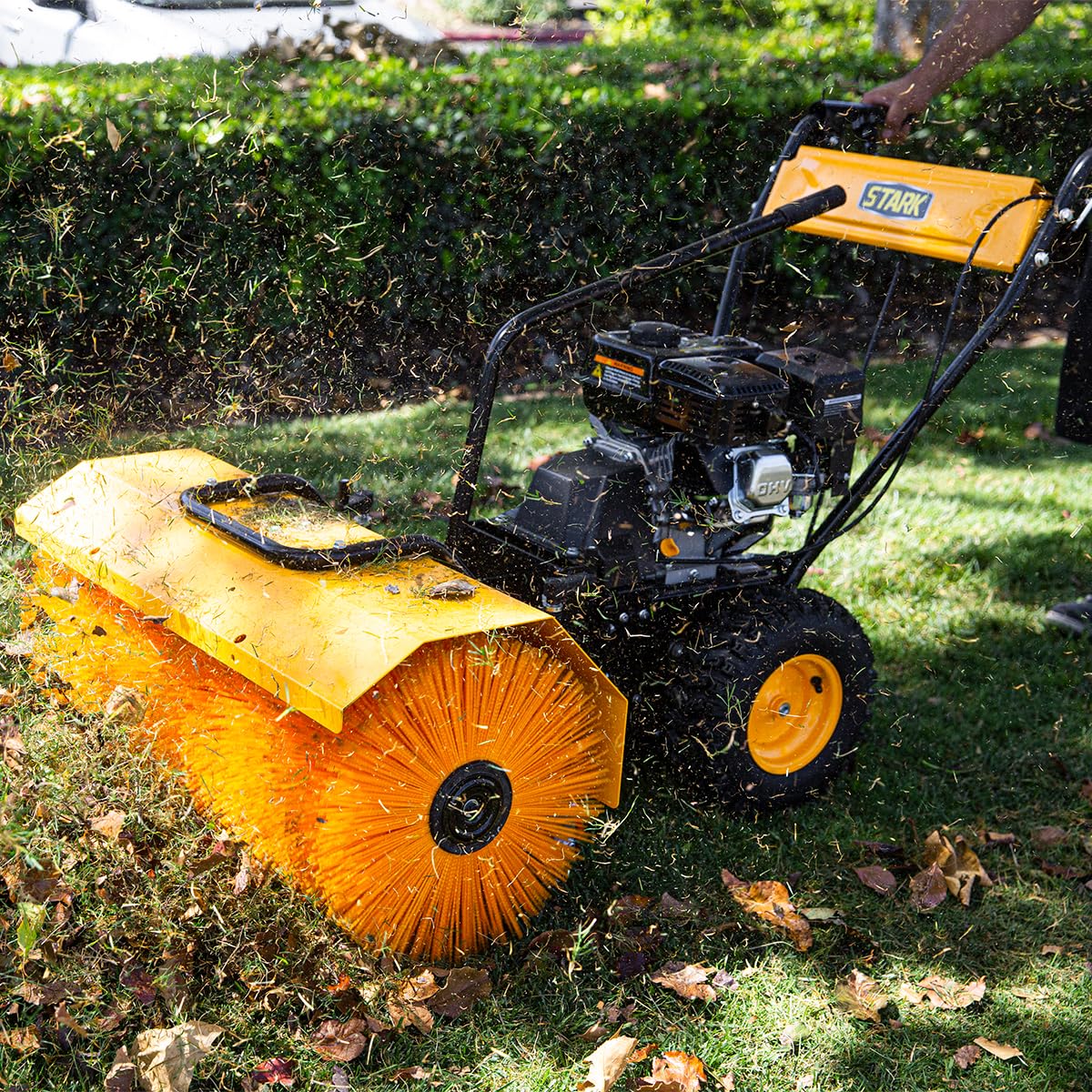 Stark 7HP Power Sweeper Brush Broom/Snow Blower Set Easy Mount Attachment Engine Gas Walk-Behind Sweeper for Leaves, Snow, Dirt, and Gravel