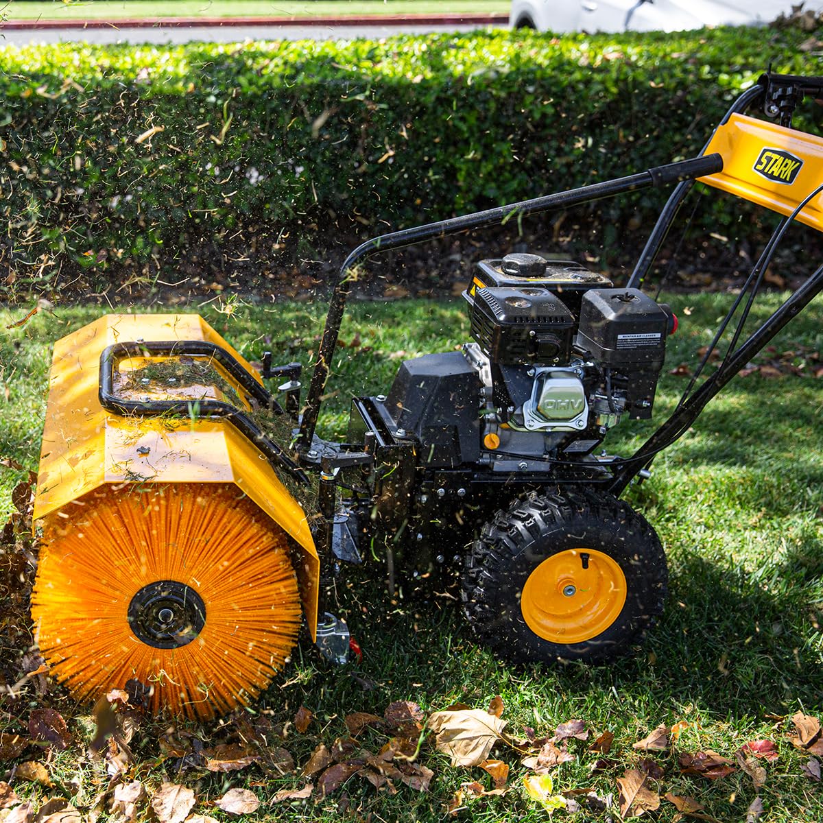 Stark 7HP Power Sweeper Brush Broom/Snow Blower Set Easy Mount Attachment Engine Gas Walk-Behind Sweeper for Leaves, Snow, Dirt, and Gravel