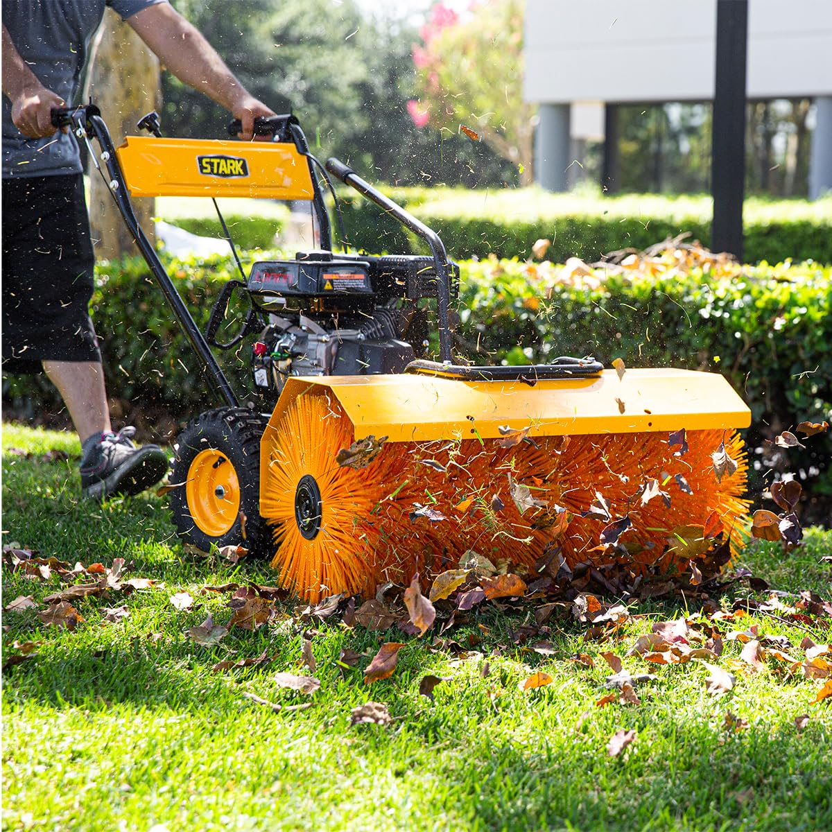 Stark 7HP Power Sweeper Brush Broom/Snow Blower Set Easy Mount Attachment Engine Gas Walk-Behind Sweeper for Leaves, Snow, Dirt, and Gravel