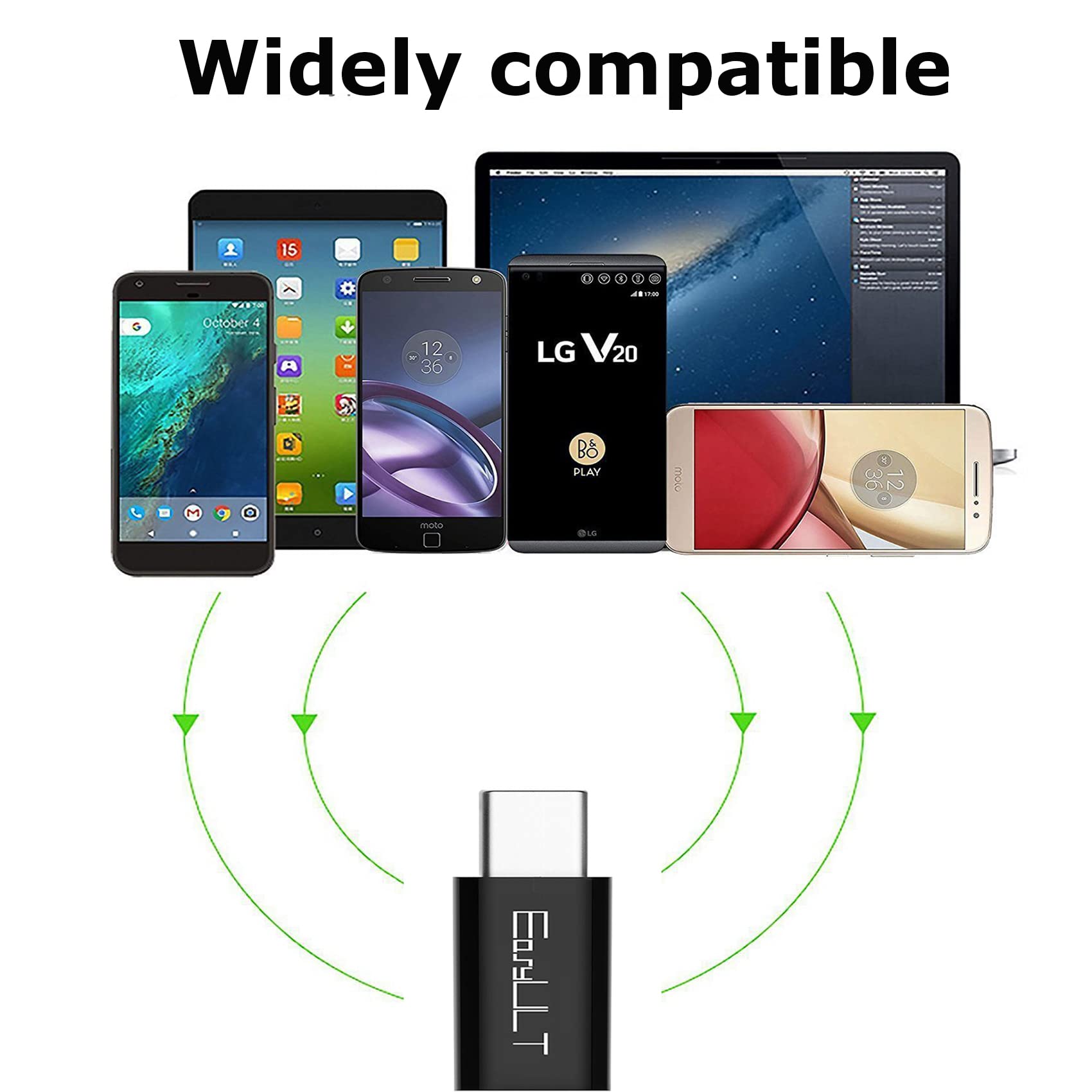 EasyULT USB C Adapter [2-Pieces] USB Type C to Micro USB Connector Adapter for New i/Pad, Samsung Galaxy S9/S8/Note 9/8, Huawei P40/Mate 20/10, LG etc (White Black)