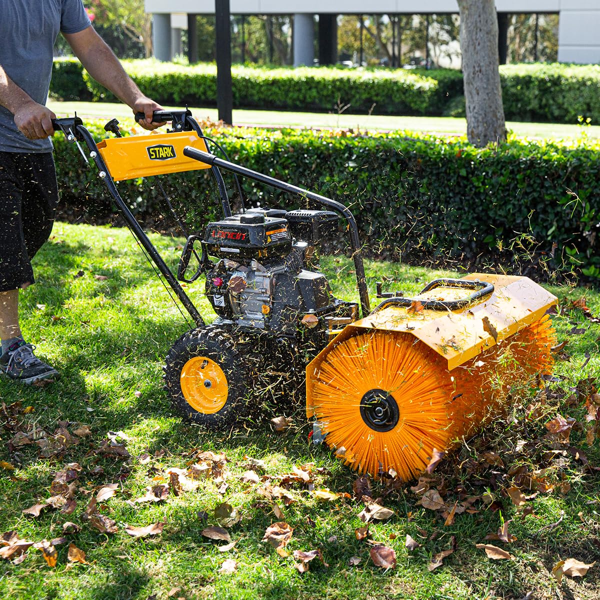 Stark 7HP Power Sweeper Brush Broom/Snow Blower Set Easy Mount Attachment Engine Gas Walk-Behind Sweeper for Leaves, Snow, Dirt, and Gravel