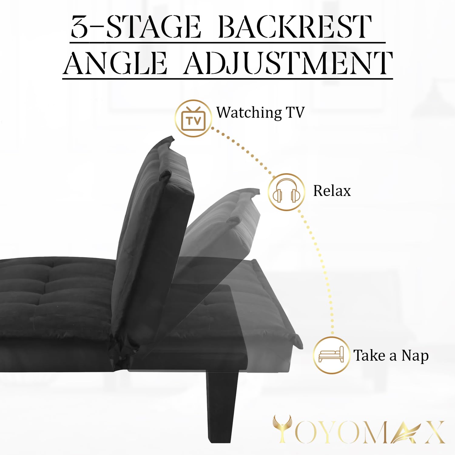 yoyomax Convertible Sofa Bed, Futon Sofa Bed Couch - Adjustable Modern Folding Sofa Bed Easy to Clean-Ideal for Bedroom, Living Room, Apartment and Office-Compact Design for Spacing Saving-Black