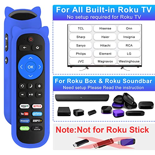 Replacement Remote for Roku Players and Roku TVs, for Roku Box, Roku 1 2 3 4, Roku Express/+, Roku Premiere/+, Roku Ultra and TCL Hisense Onn Element Sharp Roku TV with Blue Glow Case and Battery