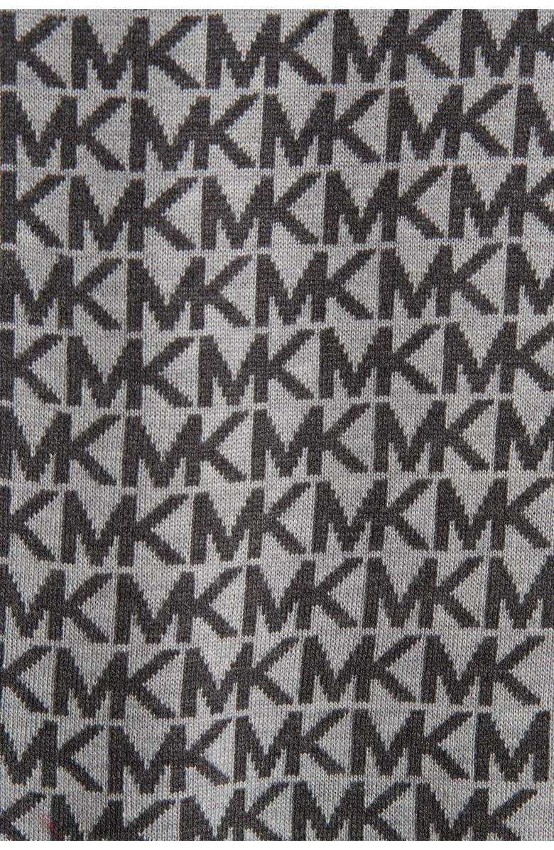 Michael Kors Bordered MK Logo Print Muffler Scarf (Pearl Heather)