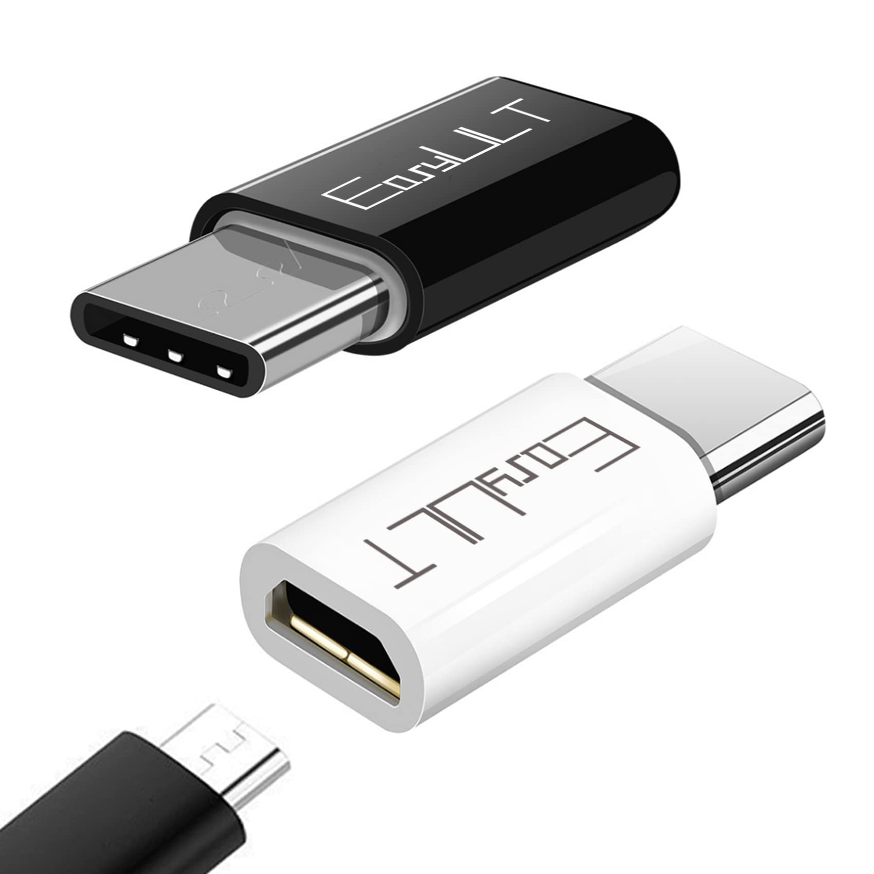 EasyULT USB C Adapter [2-Pieces] USB Type C to Micro USB Connector Adapter for New i/Pad, Samsung Galaxy S9/S8/Note 9/8, Huawei P40/Mate 20/10, LG etc (White Black)