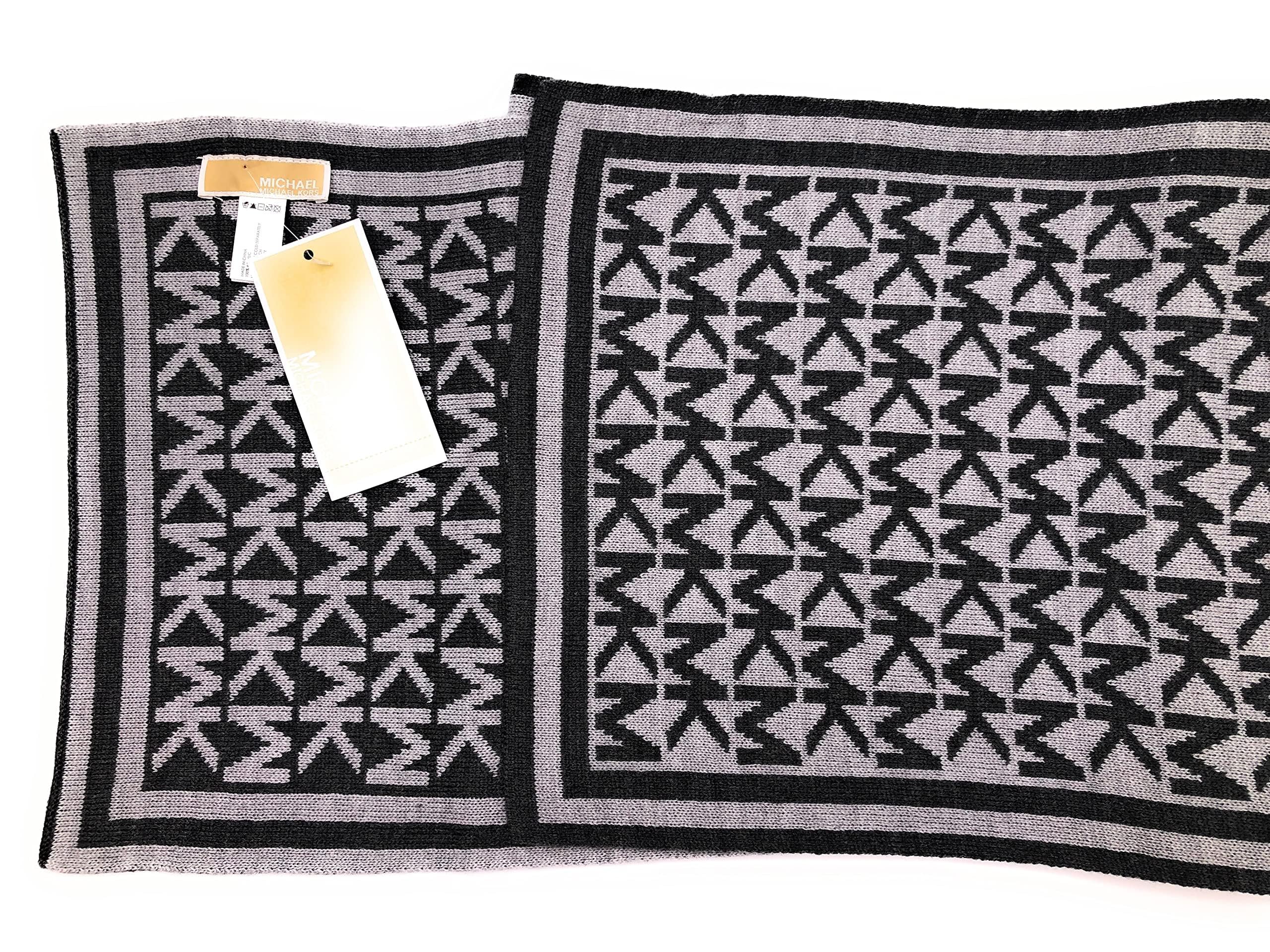 Michael Kors Bordered MK Logo Print Muffler Scarf (Pearl Heather)