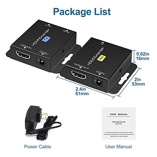 VPFET HDMI Extender Over Single Cat5e/6 HDMI Over Ethernet Up to 200Ft Repeater Balun Transmitter Receiver Power On Cat Support Full 1080p 3D HDCP EDID Copy from Displays