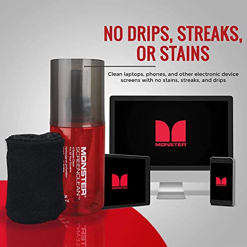 Monster 6.7 oz. Spray Screen Cleaner Kit with Microfiber Cloth for Electronic Devices – Ideal for LED, LCD, OLED, Smart TV, Computer Monitors, Laptops, iPad, and iPhone Screens