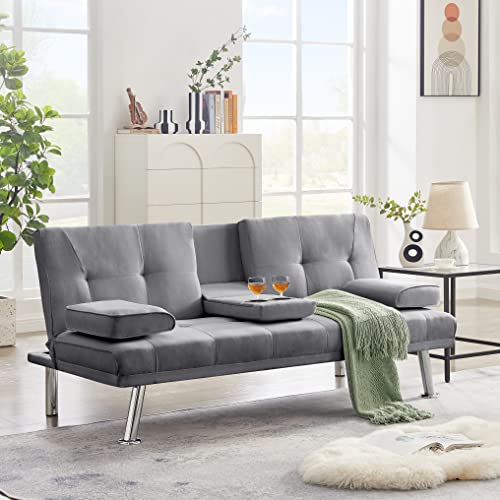 Eafurn Upholstered Futon Sofa Bed with Mattress and Frame, Convertible Loveseat Lounge Couch Daybed,Folding Love Seat w/Adjustable Backrest,Small Tufted Sofa & Couches for for Overnight Guest