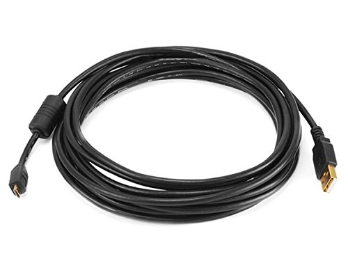 Monoprice USB 2.0 Cable - 15 Feet - Black | USB Type-A Male to Micro Type-B 5-pin Male 28/24AWG Cable with Ferrite Core, Gold Plated