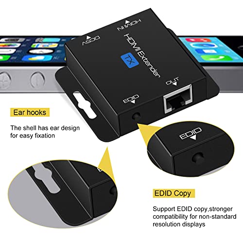 VPFET HDMI Extender Over Single Cat5e/6 HDMI Over Ethernet Up to 200Ft Repeater Balun Transmitter Receiver Power On Cat Support Full 1080p 3D HDCP EDID Copy from Displays