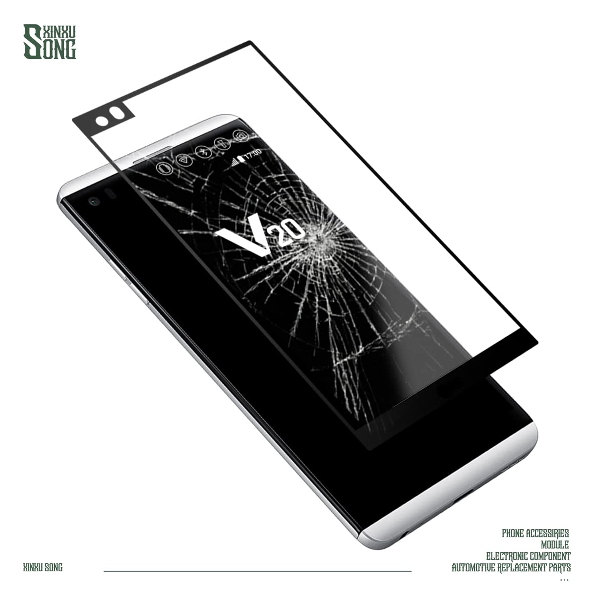 XINXUSONG 3 Pack Screen Protector for L G V20 H918 H915 LS997 US996 VS995 H990 H910 H990DS,Anti-Scratch 9H Hardness Full Coverage Silk Print Black Tempered glass Protective Film.