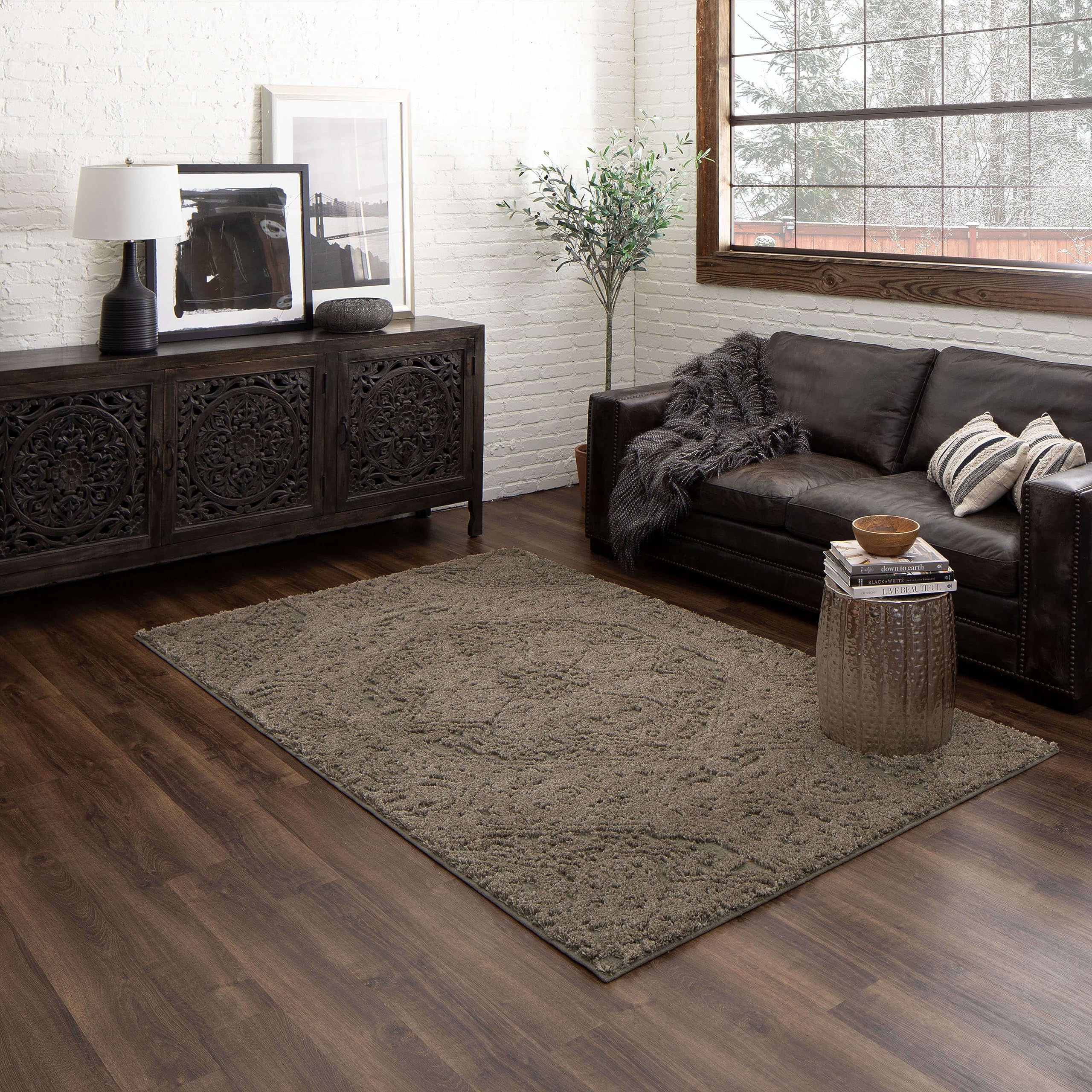 Mohawk Home Francesca Ornamental Medallion Gray 5' x 8' Shag Area Rug Perfect for Living Room, Dining Room, Office