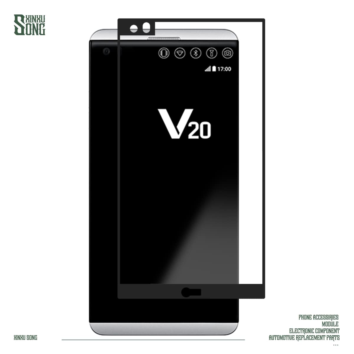 XINXUSONG 3 Pack Screen Protector for L G V20 H918 H915 LS997 US996 VS995 H990 H910 H990DS,Anti-Scratch 9H Hardness Full Coverage Silk Print Black Tempered glass Protective Film.