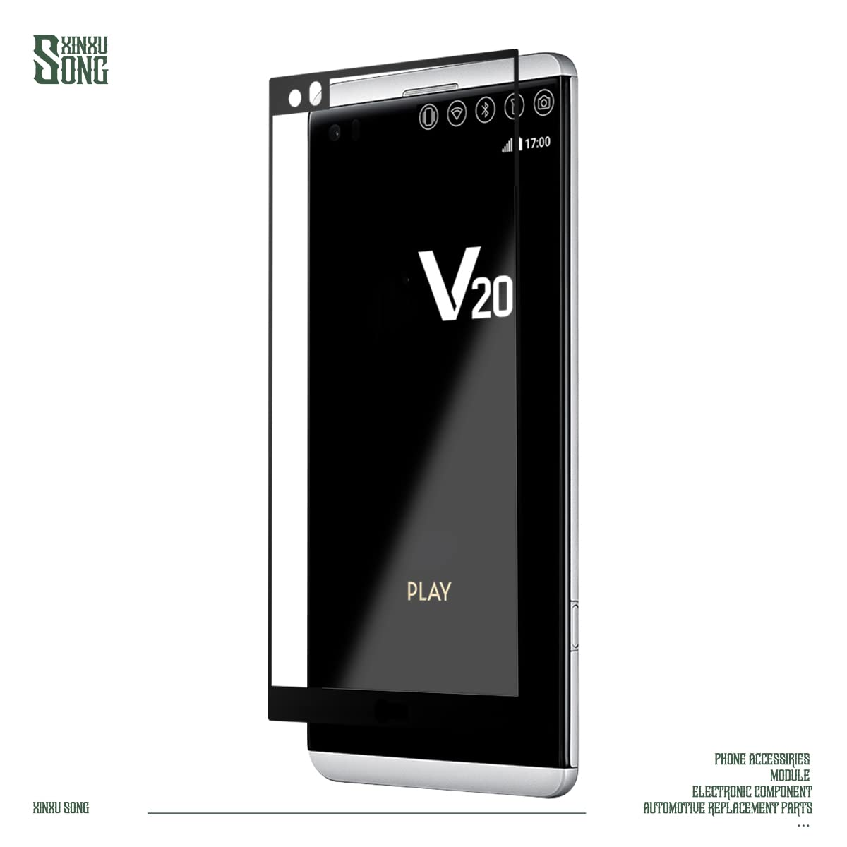 XINXUSONG 3 Pack Screen Protector for L G V20 H918 H915 LS997 US996 VS995 H990 H910 H990DS,Anti-Scratch 9H Hardness Full Coverage Silk Print Black Tempered glass Protective Film.