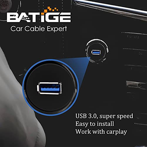 BATIGE Single Port USB 3.0 Male to Female AUX Car Mount Flush Cable Waterproof Extension for Car Truck Boat Motorcycle Dashboard Panel - 3ft