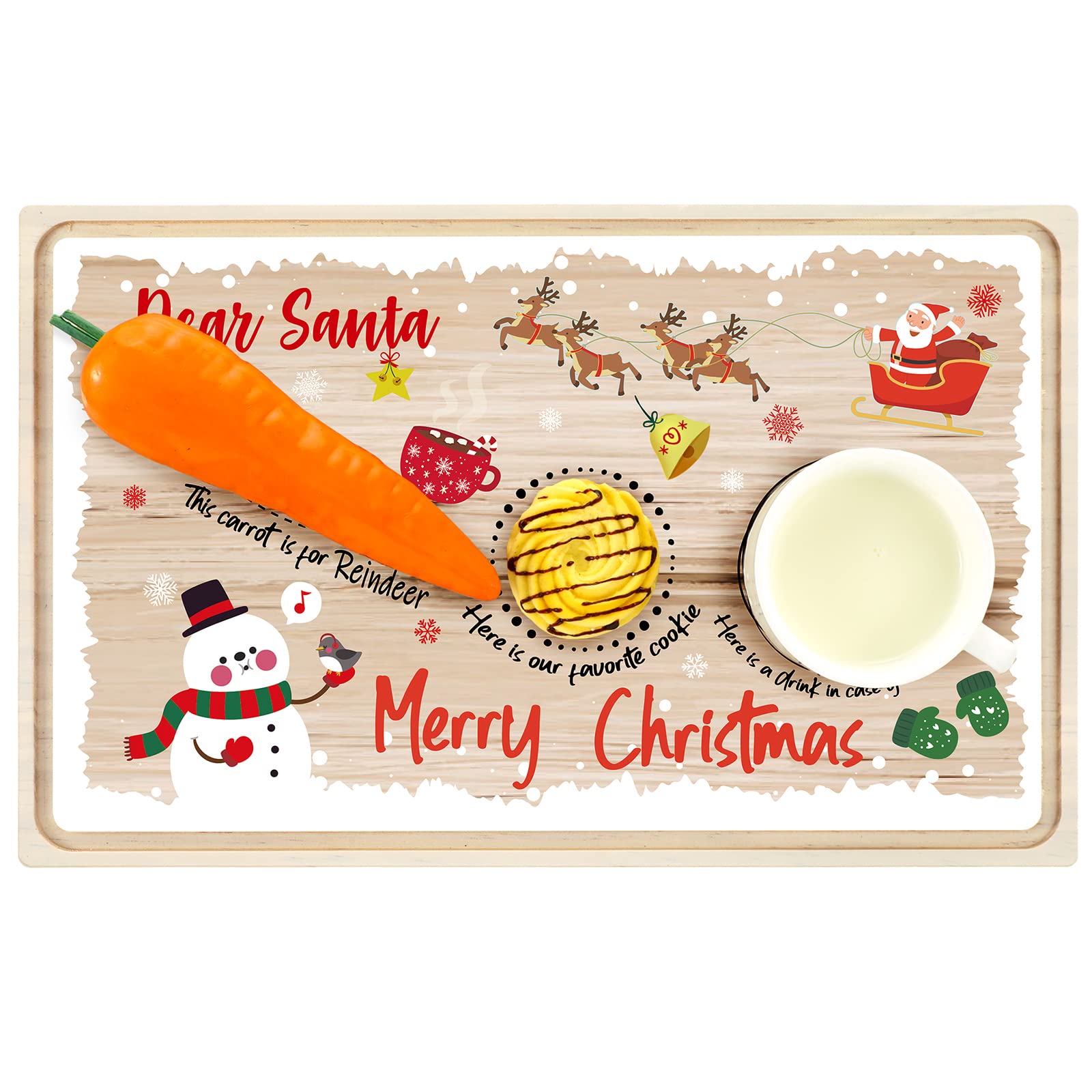 Honeydak Santa Cookie Plate, Dear Santa Christmas Cookies Plate Wooden Tray Platter Mat Christmas Santa Plates Milk and Cookie Plates Decorations for Kids Christmas Supplies