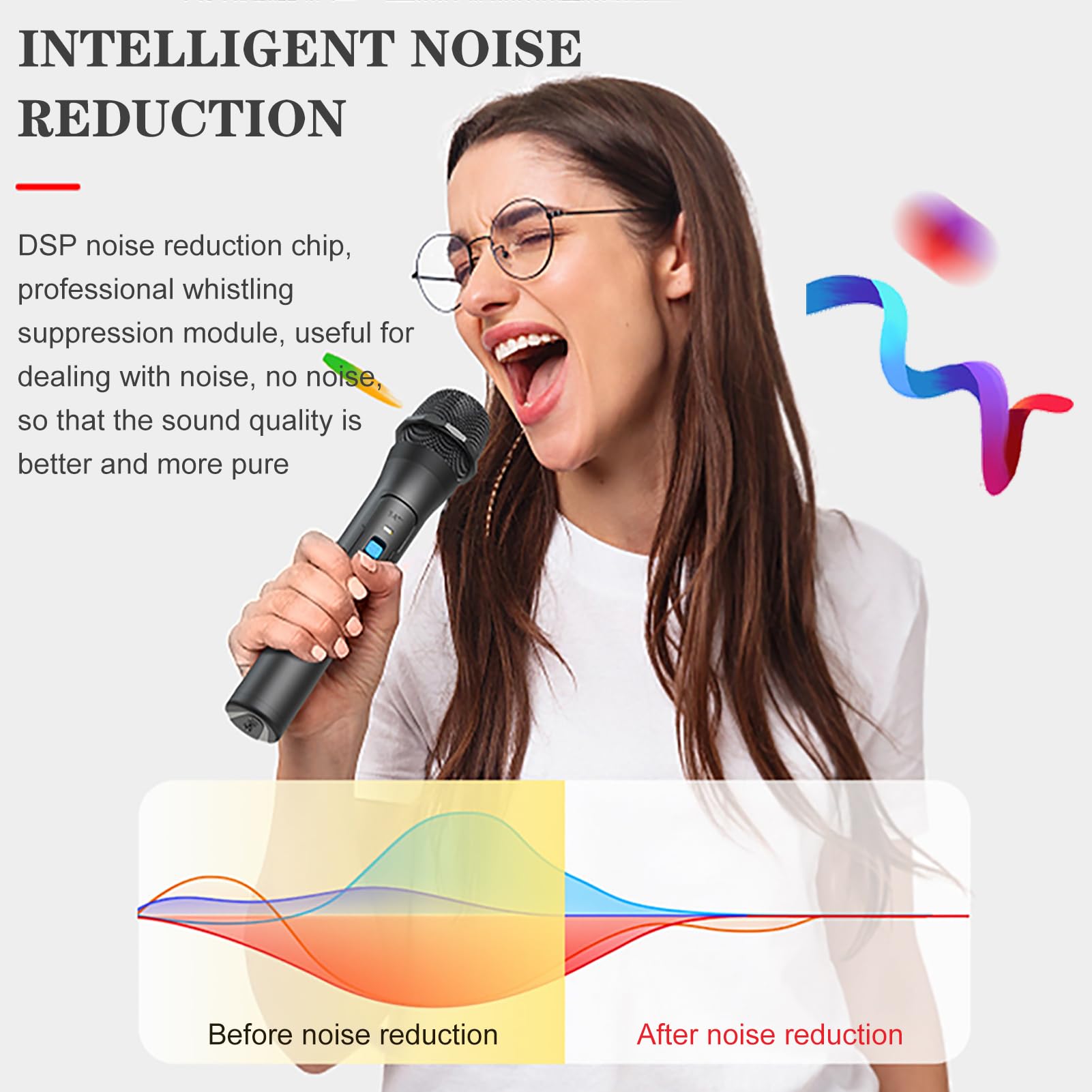 Acogedor Wireless Microphone, VHF Universal Handheld Cordless Mic Amplification with USB Receiver, Plug and Play for Karaoke Singing, Wedding, Speech
