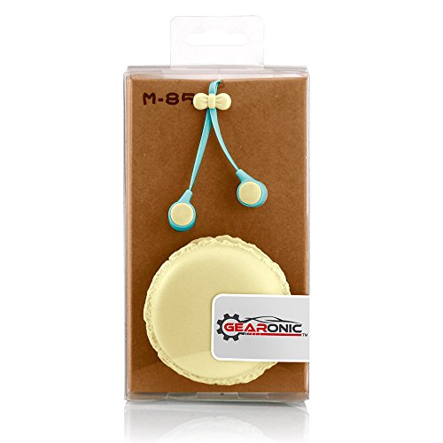 GEARONIC TM Cute 3.5mm in Ear Earphones Earbuds Headset with Macaroon Ear Buds Organizer Box Case Compatible with Smart Phones PC MP3 (Beige)