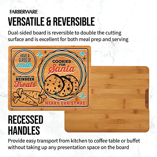 Farberware Cutting Board with Recessed Handles, Tray for Christmas Eve, Milk and Cookie Plate for Santa, Reversible Kitchen Chopping Board, 11-inch x 14-Inch, Bamboo