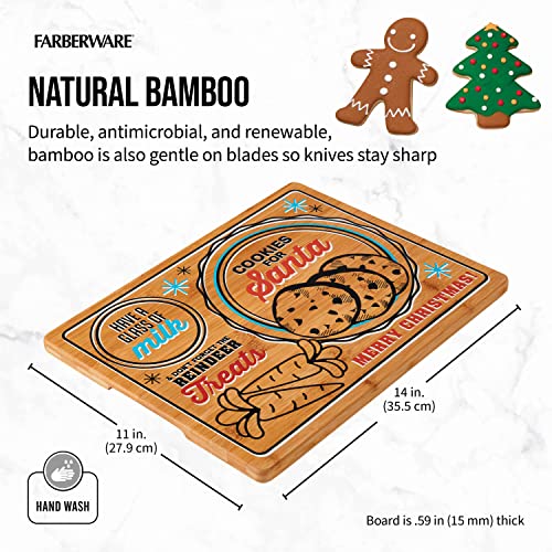 Farberware Cutting Board with Recessed Handles, Tray for Christmas Eve, Milk and Cookie Plate for Santa, Reversible Kitchen Chopping Board, 11-inch x 14-Inch, Bamboo