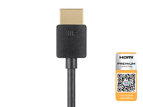 Monoprice High Speed HDMI Cable - 1 Feet - Black| Certified Premium, 4K@60Hz, HDR, 18Gbps, 36AWG, YUV, 4:4:4 - Ultra Slim Series