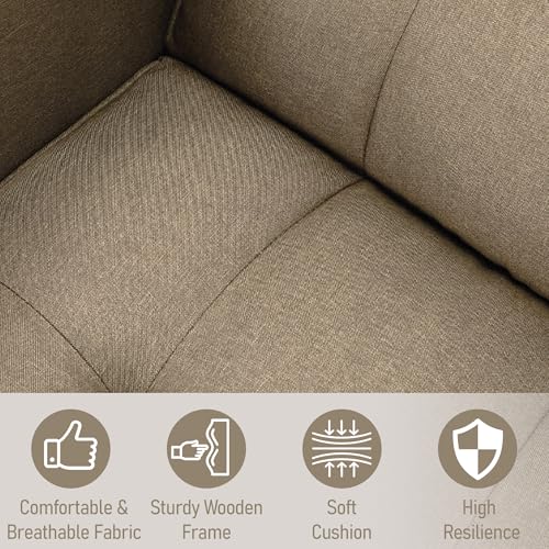 AVAWING Futon Sofa Bed, Modern Linen Fabric Convertible Upholstered Couch with Adjustable Back, Arms and High Strength Nylon Legs for Living Room, Apartment, Office (Khaki)