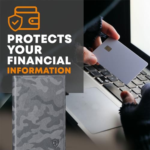 Conceal Plus Slide Up Wallet for Men, Secure Scan Proof Wallet with Pop Up Card Wallet Once Click Acess - Makes a Great Gift or Travel Wallet (Gray PU Camo & Titanium Metal)