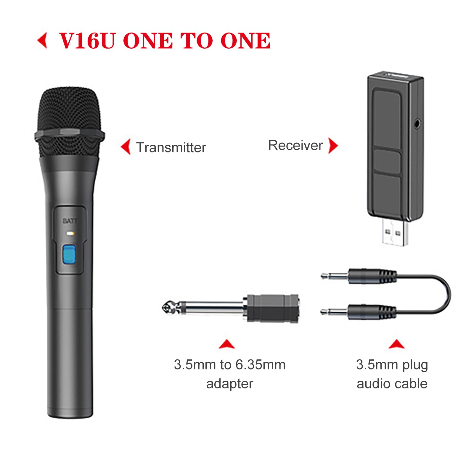Acogedor Wireless Microphone, VHF Universal Handheld Cordless Mic Amplification with USB Receiver, Plug and Play for Karaoke Singing, Wedding, Speech