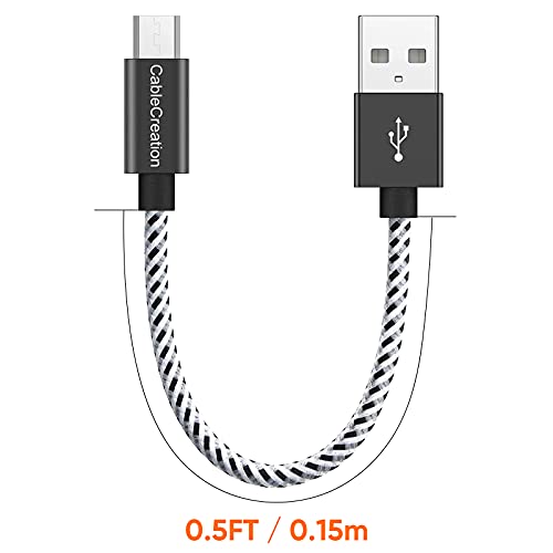 Short Micro USB Cable, CableCreation USB to Micro USB 24 AWG Triple Shielded Fast Charger Cable, Compatible with TV Stick, PS4, Chromecast, Power Bank, Android Phone, 0.5FT/6 inch Black