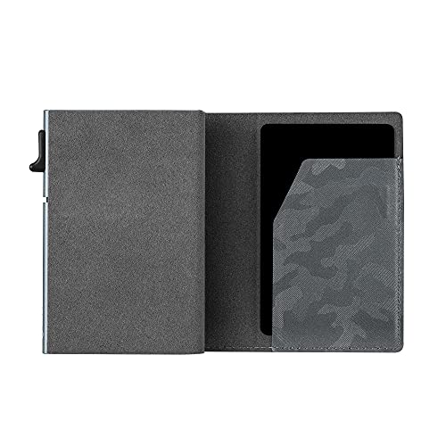 Conceal Plus Slide Up Wallet for Men, Secure Scan Proof Wallet with Pop Up Card Wallet Once Click Acess - Makes a Great Gift or Travel Wallet (Gray PU Camo & Titanium Metal)
