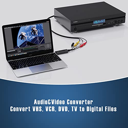 USB Audio Video Converter, RCA to USB Converter Adapter, Video Capture Card VHS/Mini DV/VCR/Hi8/DVD to Digital Converter for PC TV Tape Player Camcorder, Support PAL/NTSC, MAC Windows Vista Compatible
