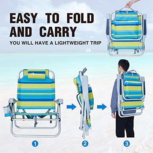 MOON LENCE Folding Beach Chair with 5 Positions High Recliner Chair Lightweight Portable Folding Chair with Towel bar for Camp,Outdoor,Travel