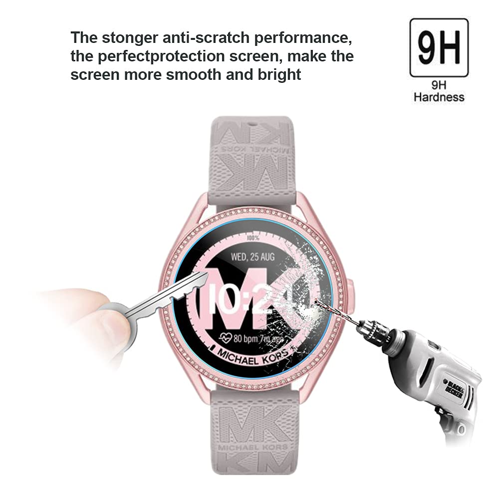 MIHENCE Compatible for Michael Kors MKGO Gen 5E 43mm Screen Protector, 9H Anti-Scratch Premium Real Tempered Glass Screen Protector for Michael Kors Women's MKGO Gen 5E 43mm Smartwatch (3PCS)