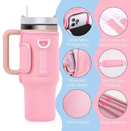 Water Bottle Carrier Bag with Pouch Compatible with Stanley 40oz Tumbler with Handle, Water Bottle Pouch for Stanley Quencher H2.0 Flowstate, Stanley Adventure Quencher, Simple Modern 40 oz Tumbler