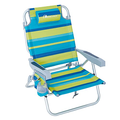 MOON LENCE Folding Beach Chair with 5 Positions High Recliner Chair Lightweight Portable Folding Chair with Towel bar for Camp,Outdoor,Travel